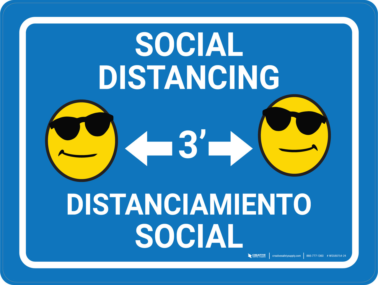 Social Distancing with Sunglasses 3ft Emoji Blue - Wall Sign