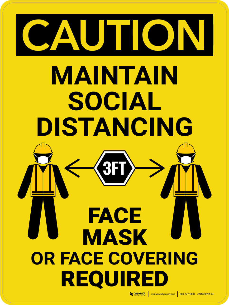 Caution: Maintain Social Distancing 3ft - Face Mask Required with Icons ...
