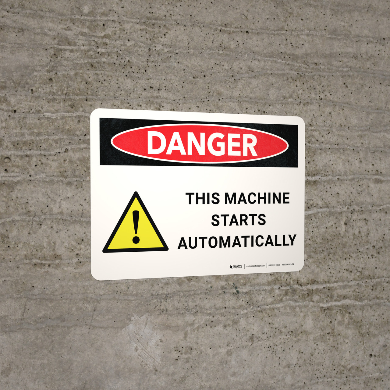 Danger: This Machine Starts Automatically Landscape with Hazard Icon ...