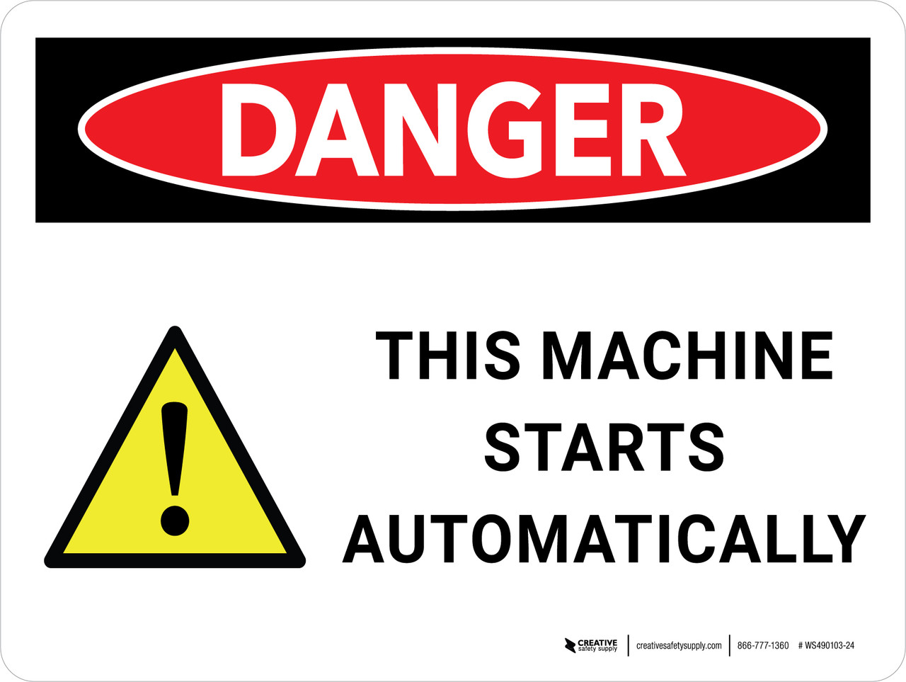 Danger: This Machine Starts Automatically Landscape with Hazard Icon ...
