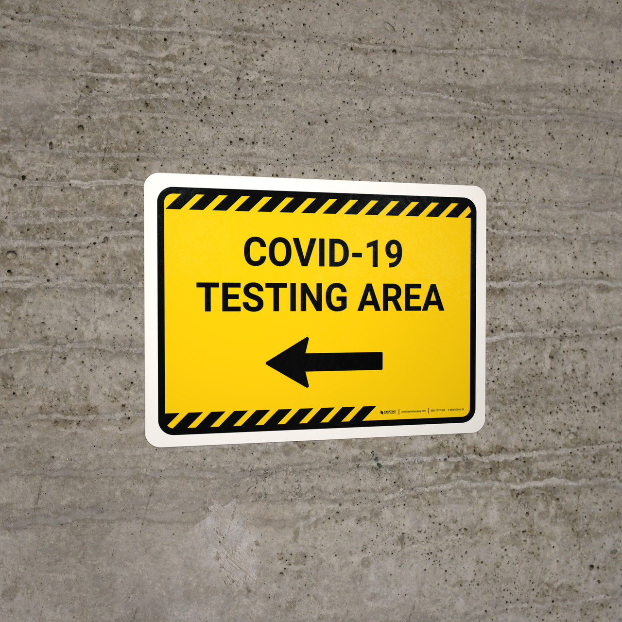 Covid-19 Testing Area Yellow Left Arrow Landscape - Wall Sign