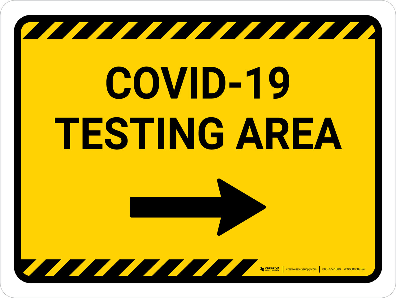 Covid-19 Testing Area Yellow Right Arrow Landscape - Wall Sign