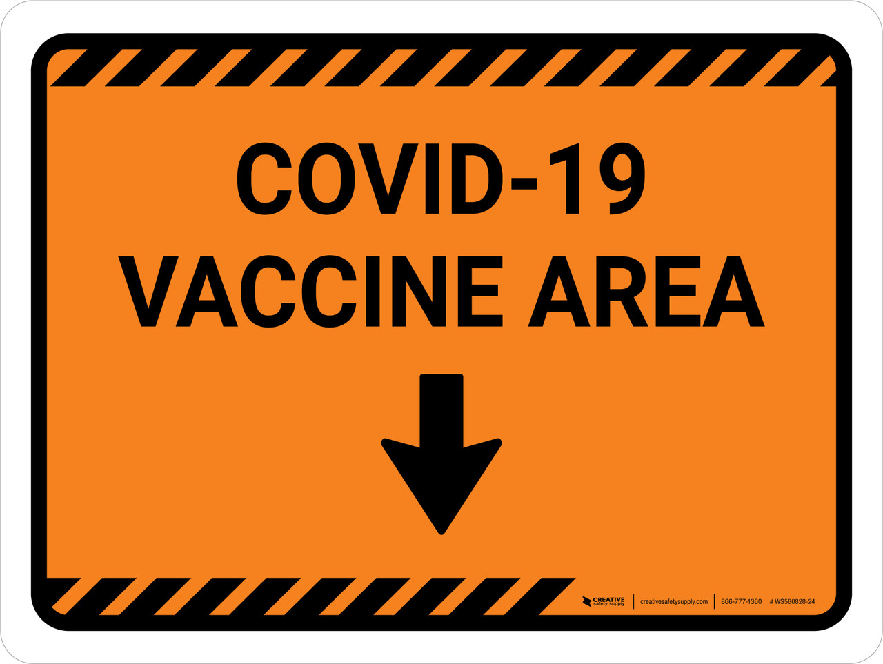 Covid-19 Vaccine Area Orange Down Arrow Landscape - Wall Sign ...