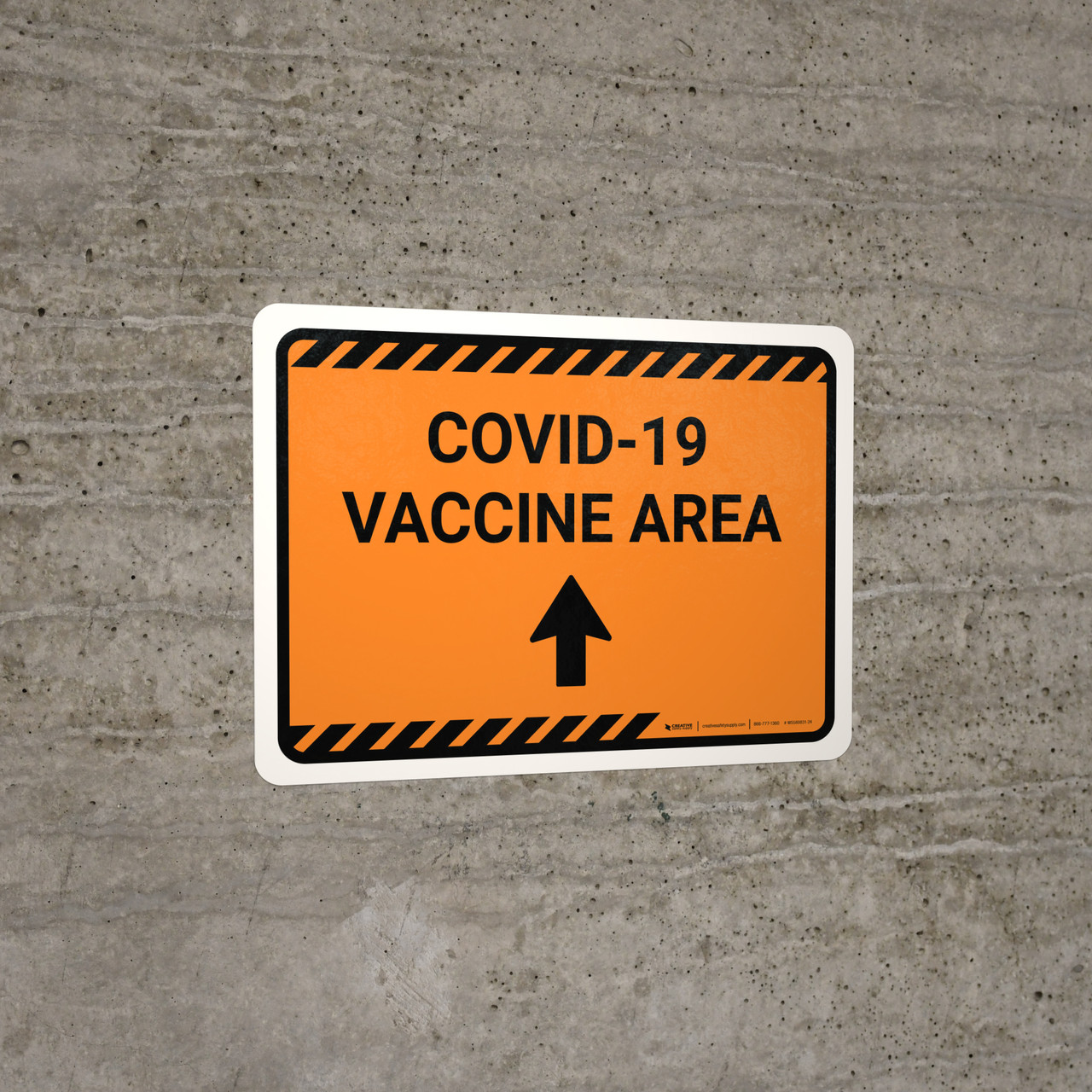 Covid-19 Vaccine Area Orange Up Arrow Landscape - Wall Sign