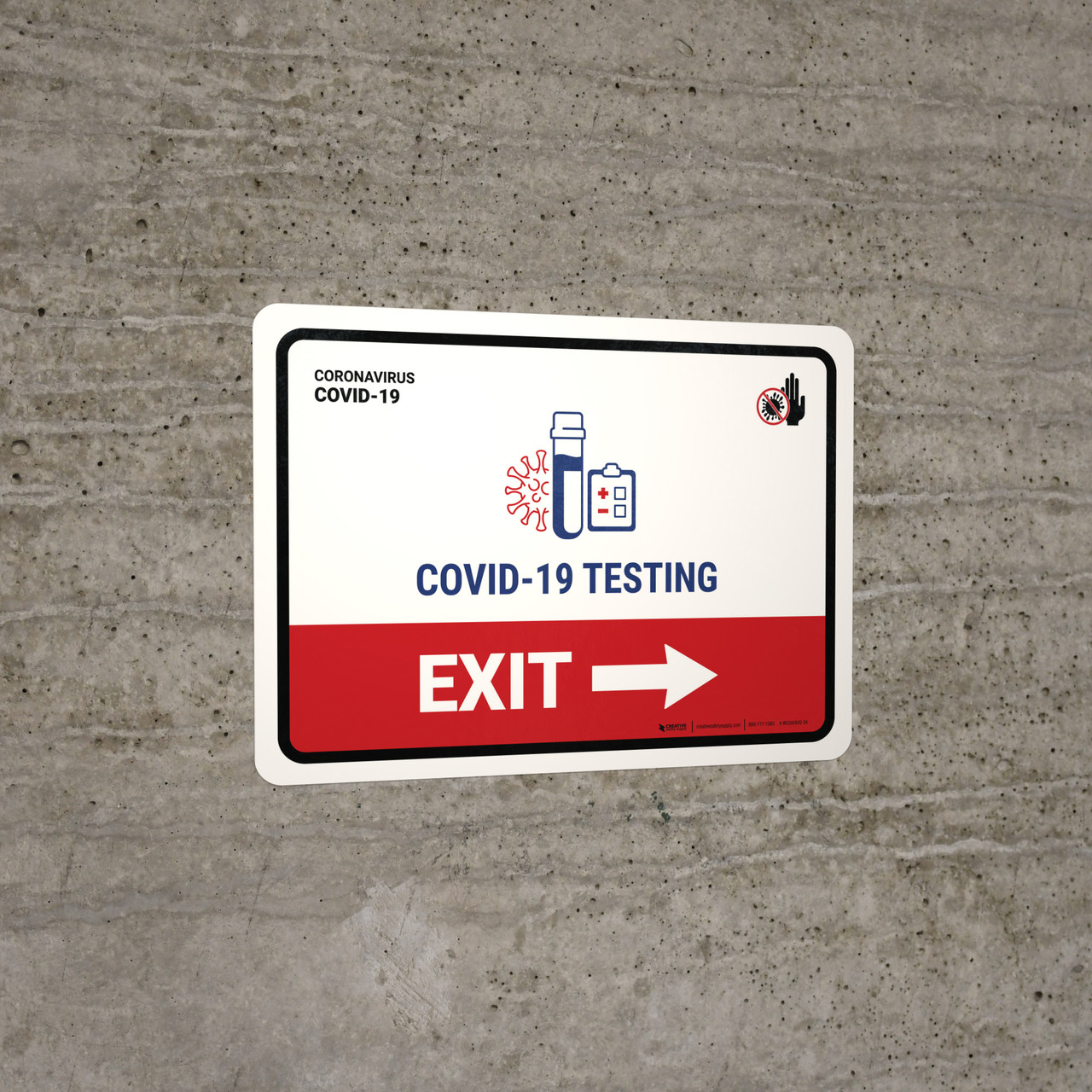 Covid-19 Testing Exit With Icon Right Arrow Landscape - Wall Sign