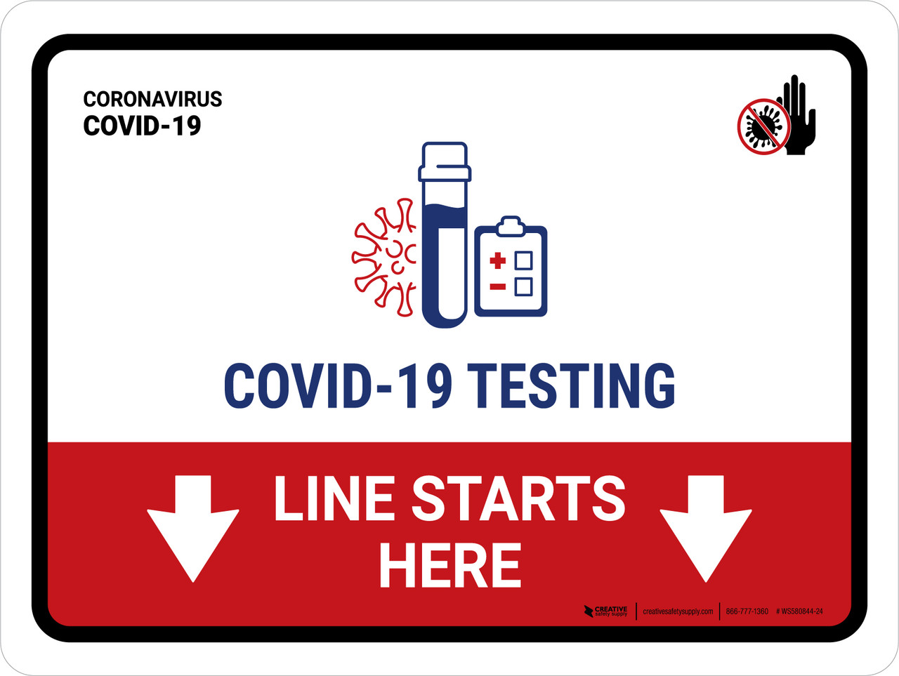 Covid-19 Testing Line Starts Here With Icon Arrow Down Landscape - Wall ...