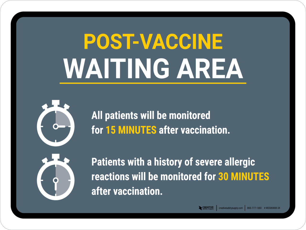 Post Vaccine Waiting Area Landscape - Wall Sign | Creative Safety Supply