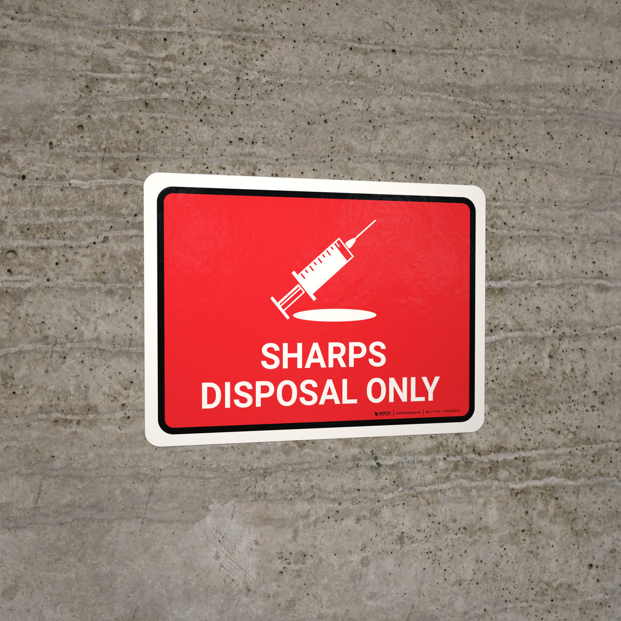 Sharps Disposal Only Red With Icon Landscape - Wall Sign