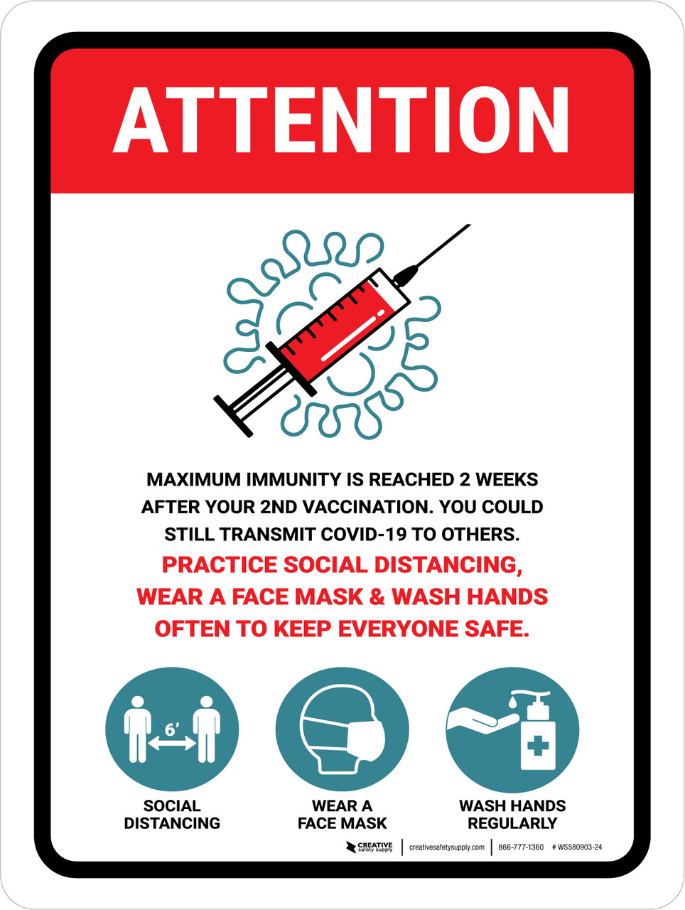 Attention: Covid-19 Vaccinations Max Immunity Portrait - Wall Sign