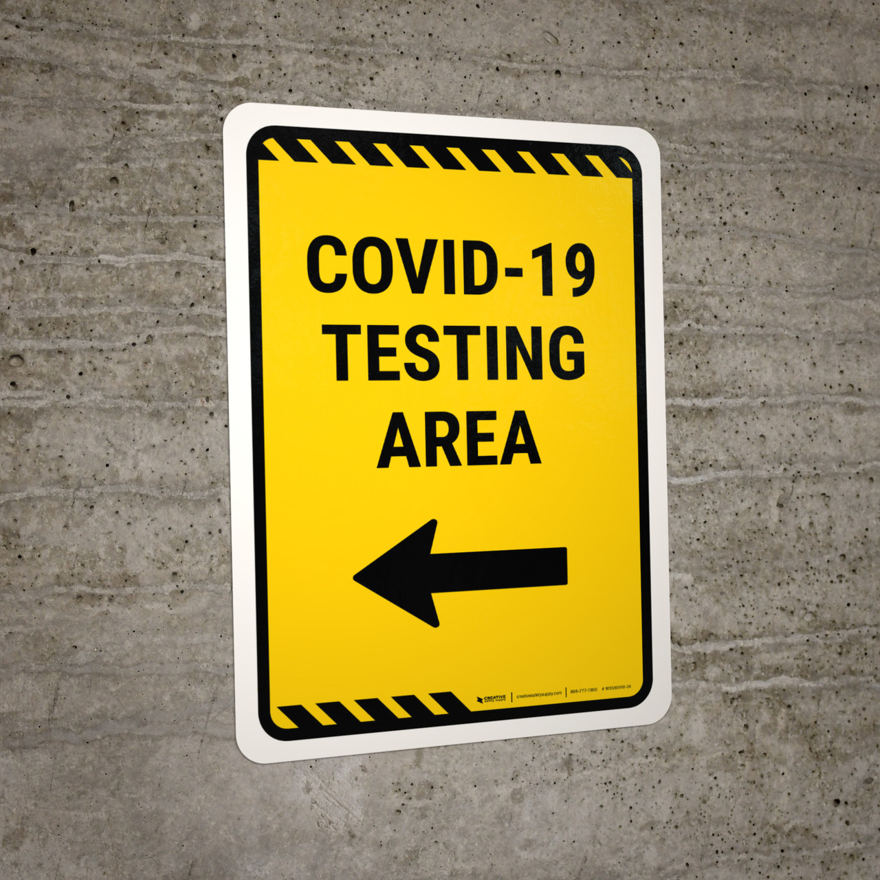Covid-19 Testing Area Left Arrow Yellow Portrait - Wall Sign