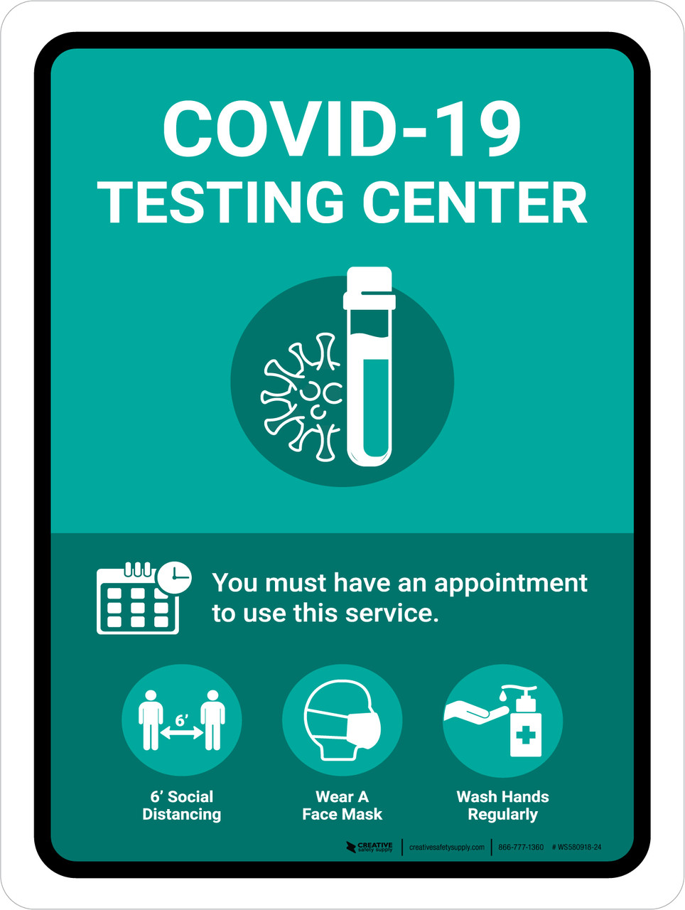 Covid-19 Testing Center Green Portrait - Wall Sign
