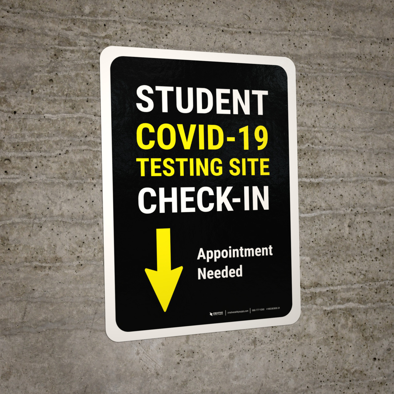 Student Covid-19 Testing Check In Down Arrow Portrait - Wall Sign