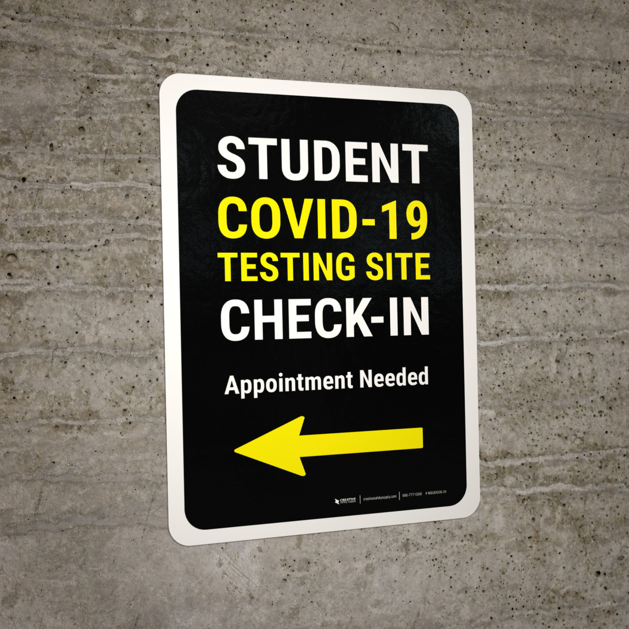 Student Covid-19 Testing Check In Left Arrow Portrait - Wall Sign