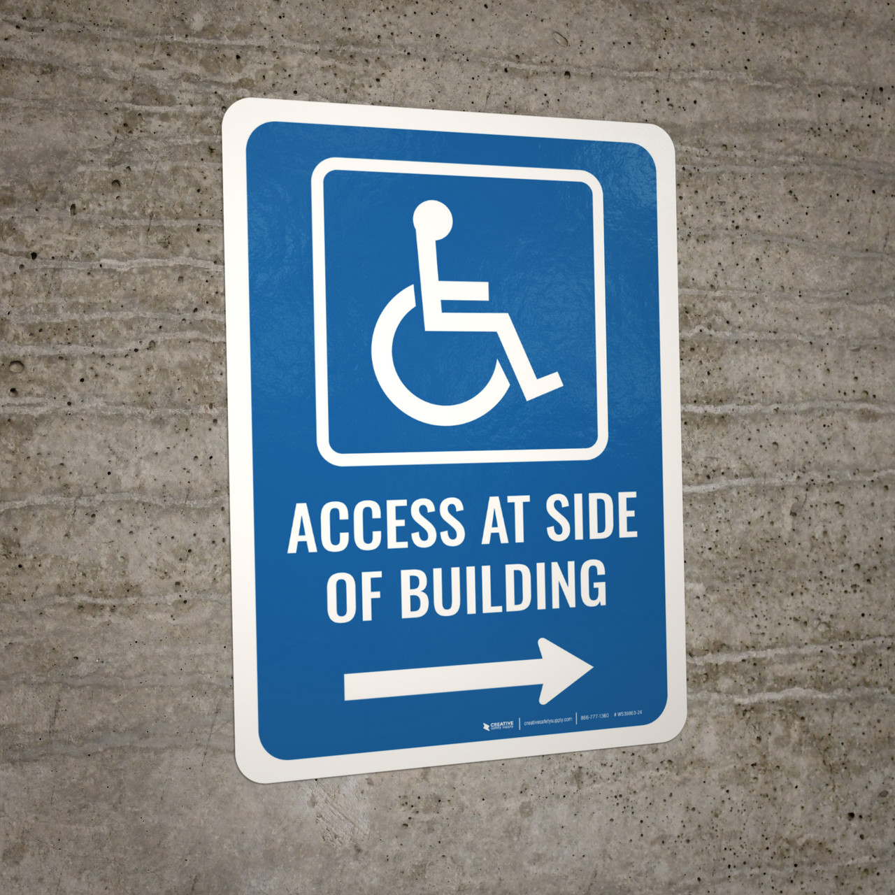 Access At Side of Building (Right Arrow) Portrait - Wall Sign