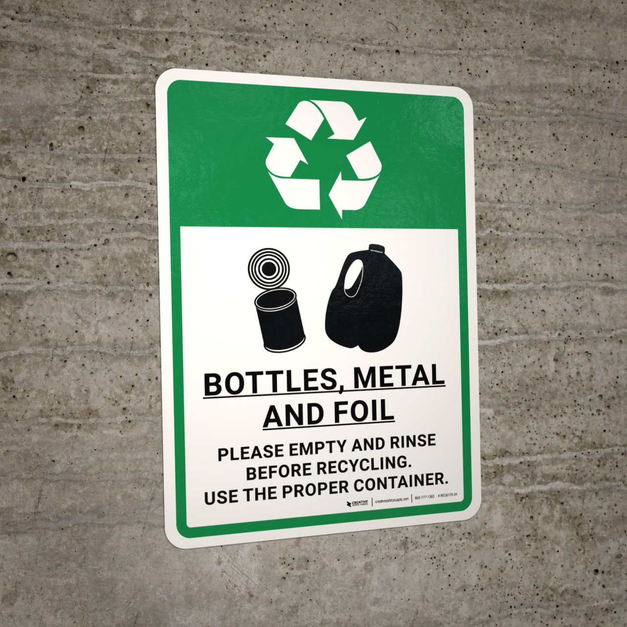 Bottles, Metal and Foil Recycle with Icons Portrait - Wall Sign ...