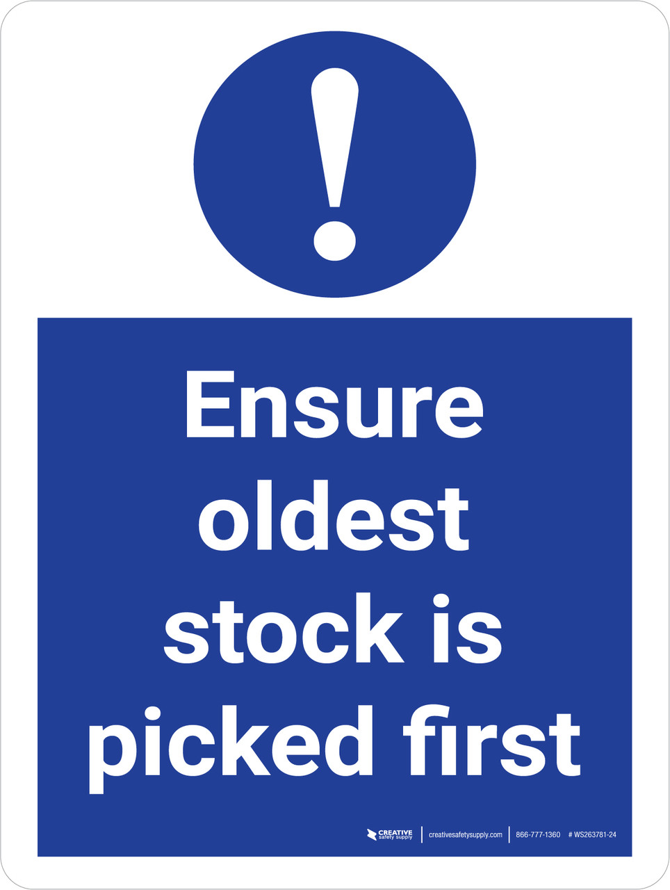 Ensure Oldest Stock Is Picked First Stock Management Portrait - Wall Sign