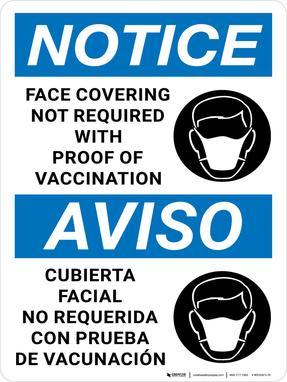 Notice: Face Covering Not Required With Proof Of Vaccination with Icon ...