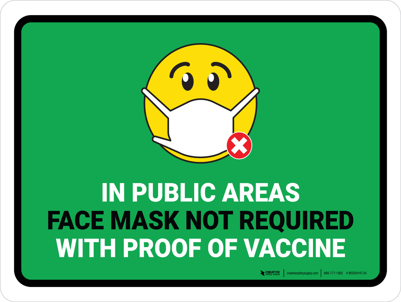 Face Mask Not Required with Proof of Vaccine In Public Areas with Emoji ...
