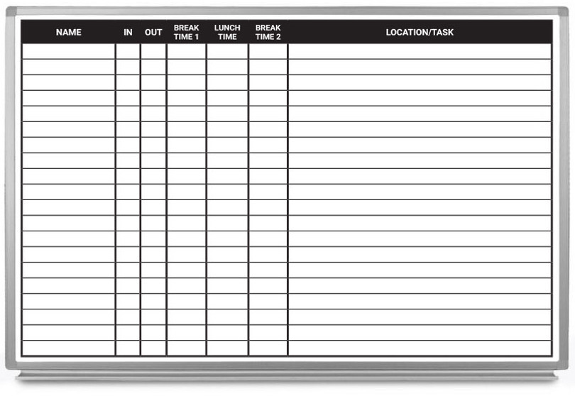 Lunch and Break In/Out Dry-Erase Scheduling Whiteboard