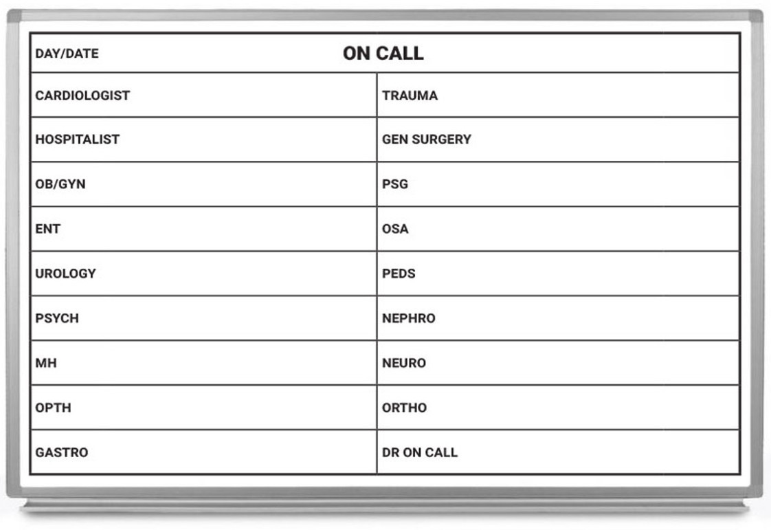 On-Call Dry-Erase Hospital Whiteboard | Creative Safety Supply