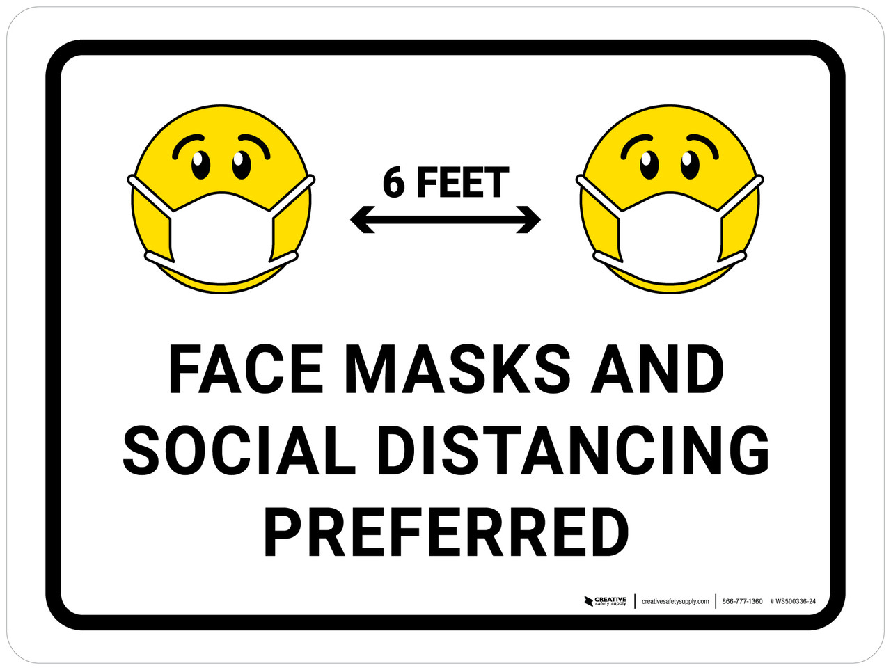 Face Masks And Social Distancing Preferred With Emoticons - Wall Sign