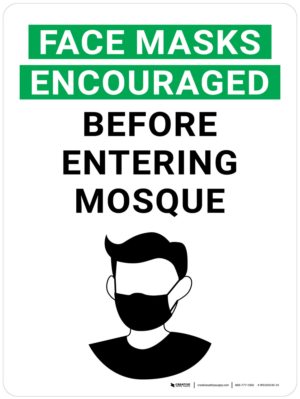 Face Masks Encouraged Before Entering Mosque With Icon - Wall Sign ...