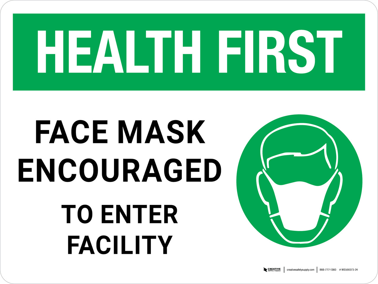Health First: Face Mask Encouraged To Enter Facility With Icon - Wall ...
