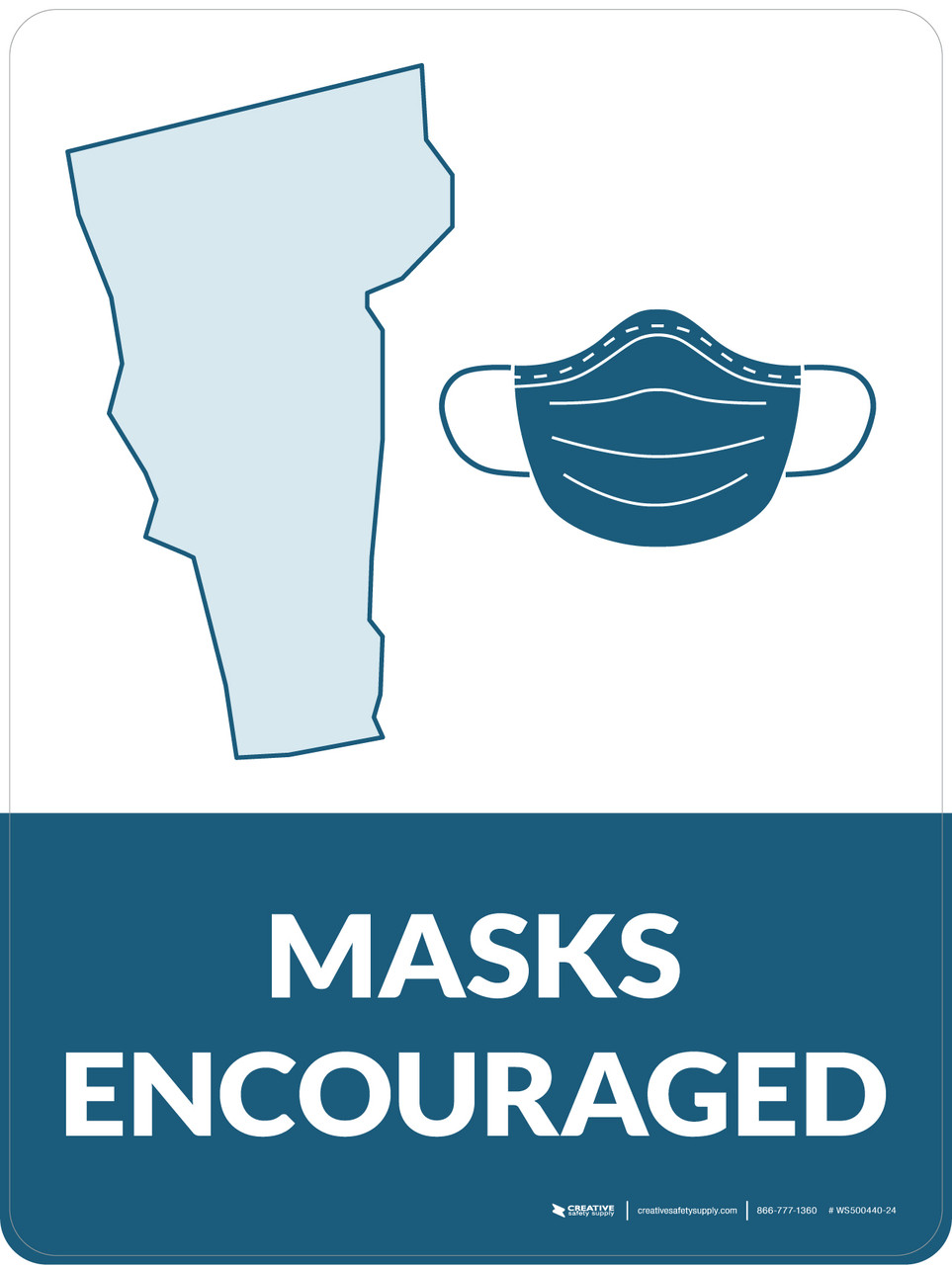 Masks Encouraged Vermont State Outline - Wall Sign