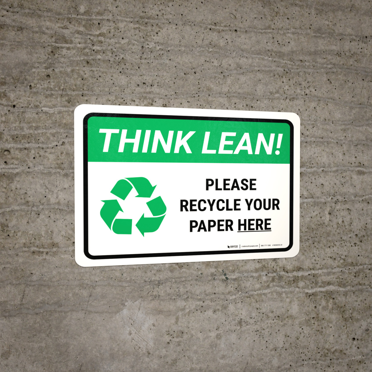 Think Lean: Please Recycle Your Paper Here Landscape - Wall Sign