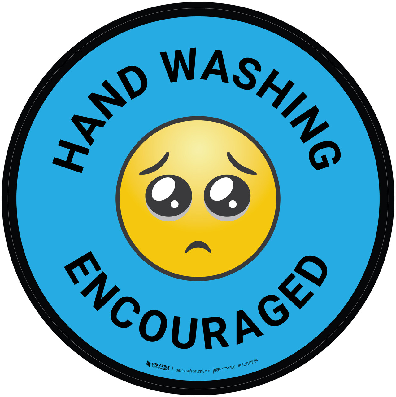 Hand Washing Encouraged Round Blue With Emoticon Circular - Floor Sign