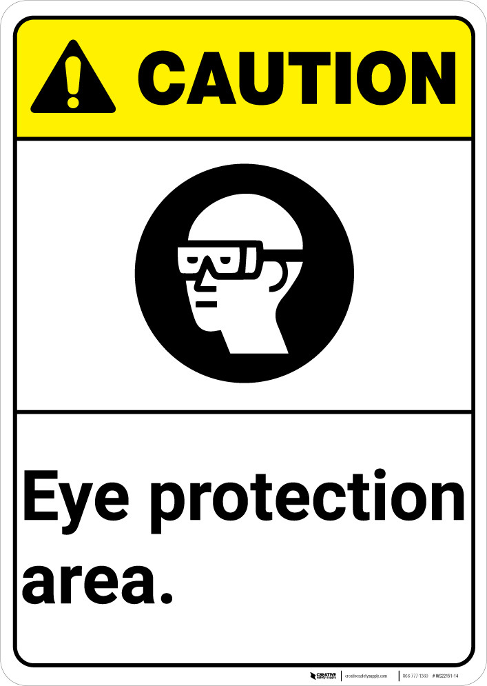 Caution: PPE Eye Protection Area With Graphic ANSI - Wall Sign