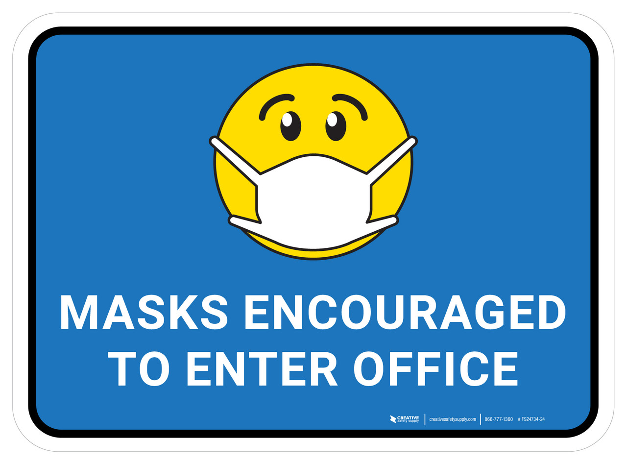 Masks Encouraged To Enter Office Blue With Emoticon Rectangular - Floor ...
