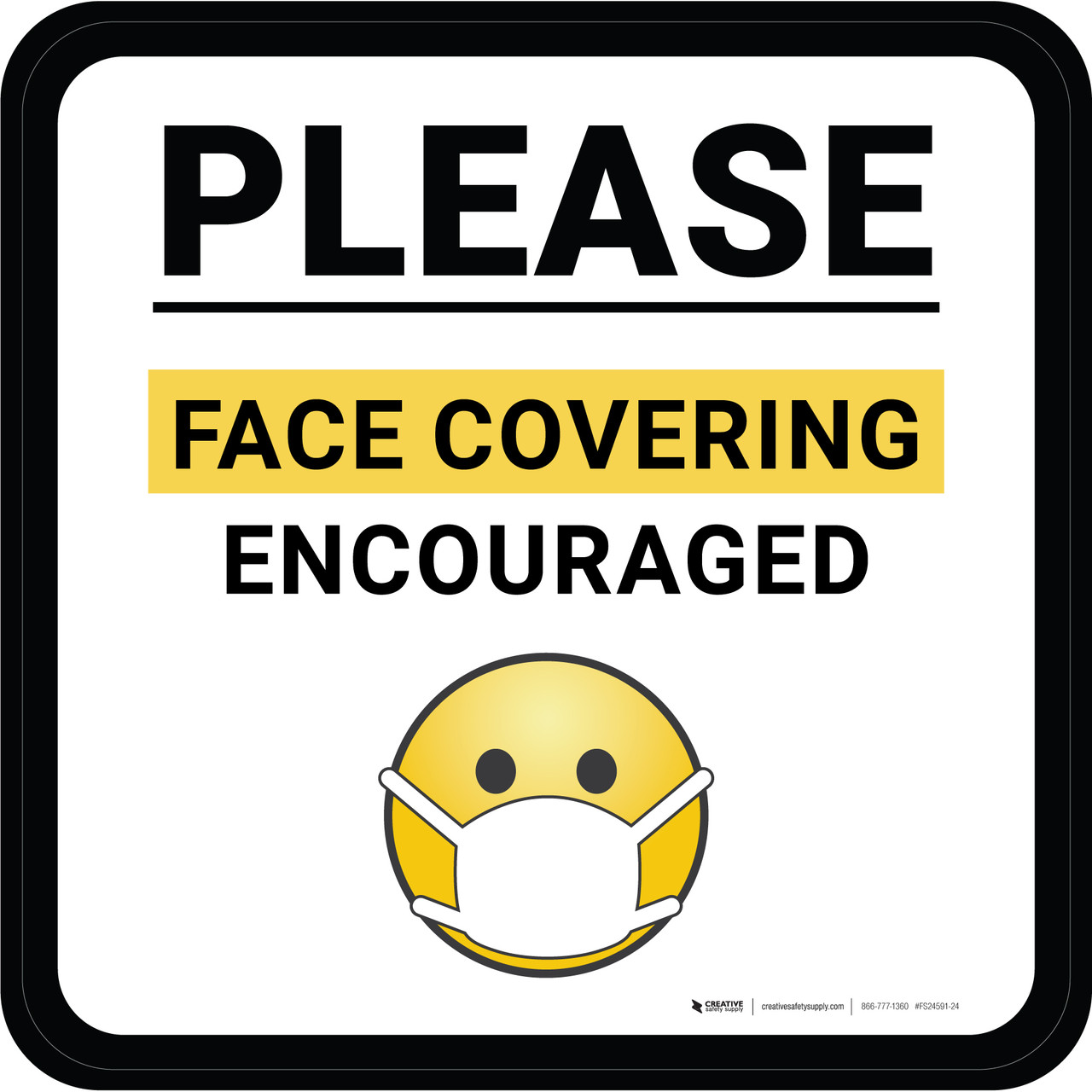 Please Face Covering Encouraged White With Emoticon - Floor Sign ...