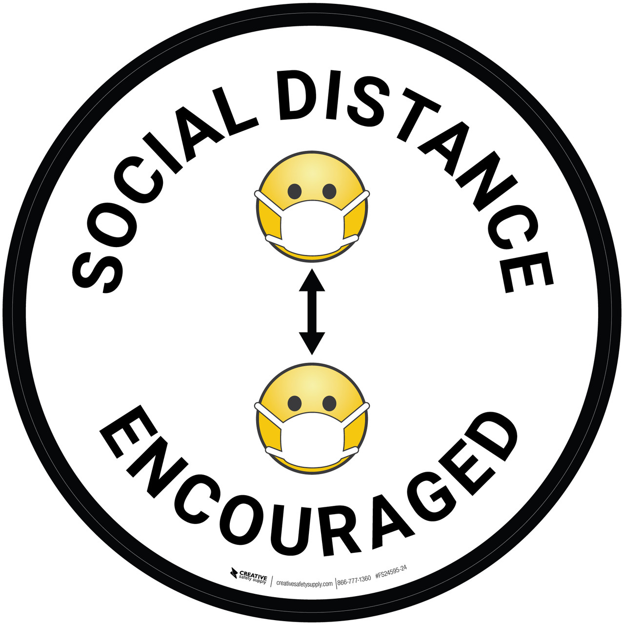 Social Distance Encouraged Round With Two Emoticons - Floor Sign