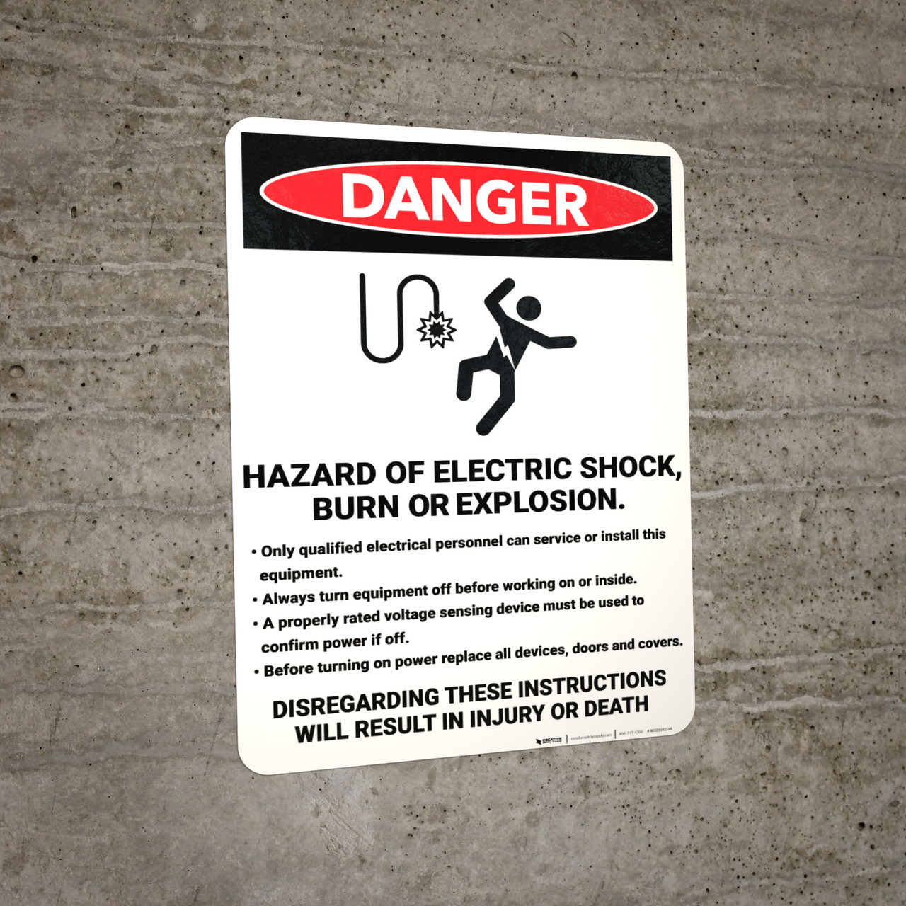 Danger: Hazard Of Electric Shock Burn or Explosion - Wall Sign