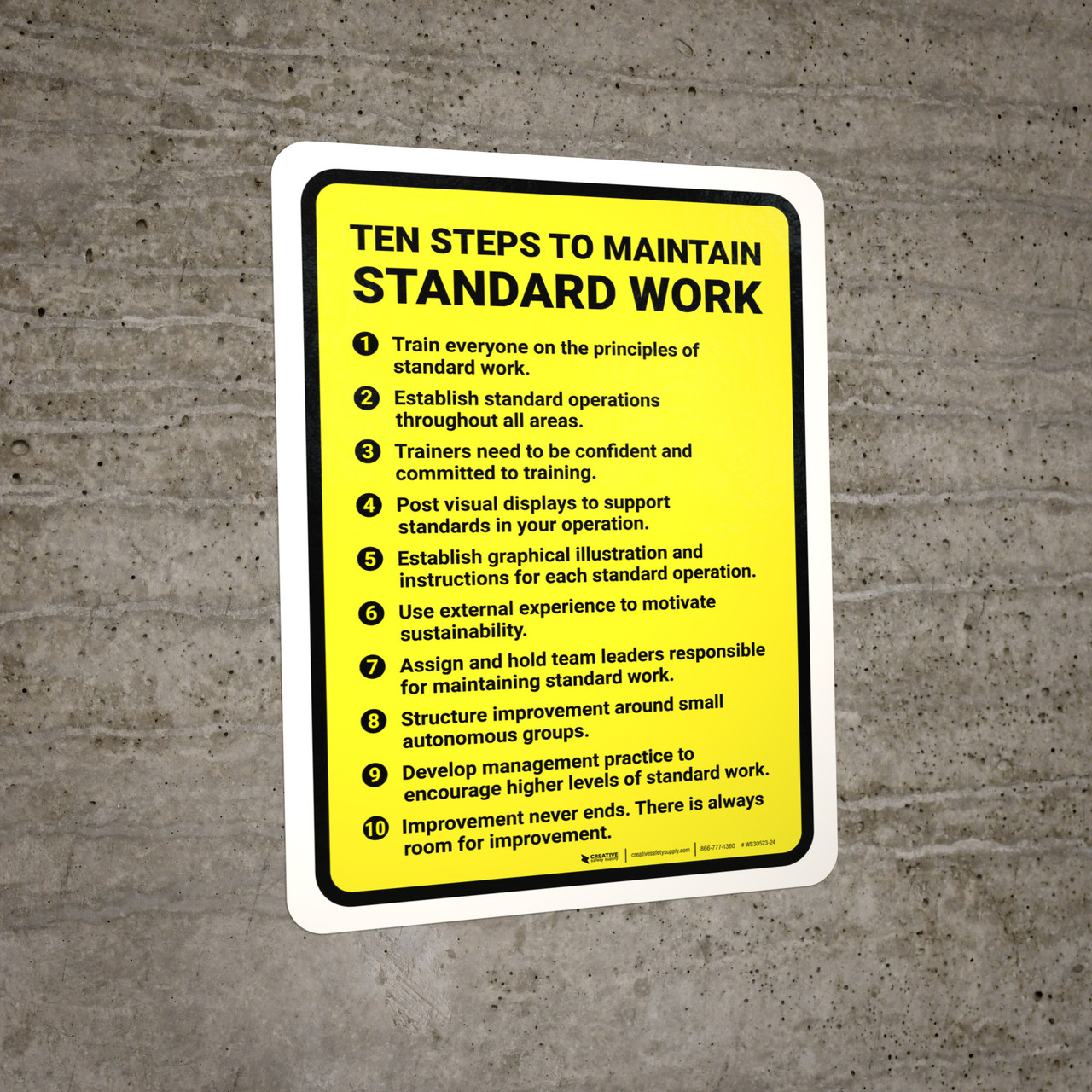 Ten Steps To Maintain Standard Work Portrait - Wall Sign