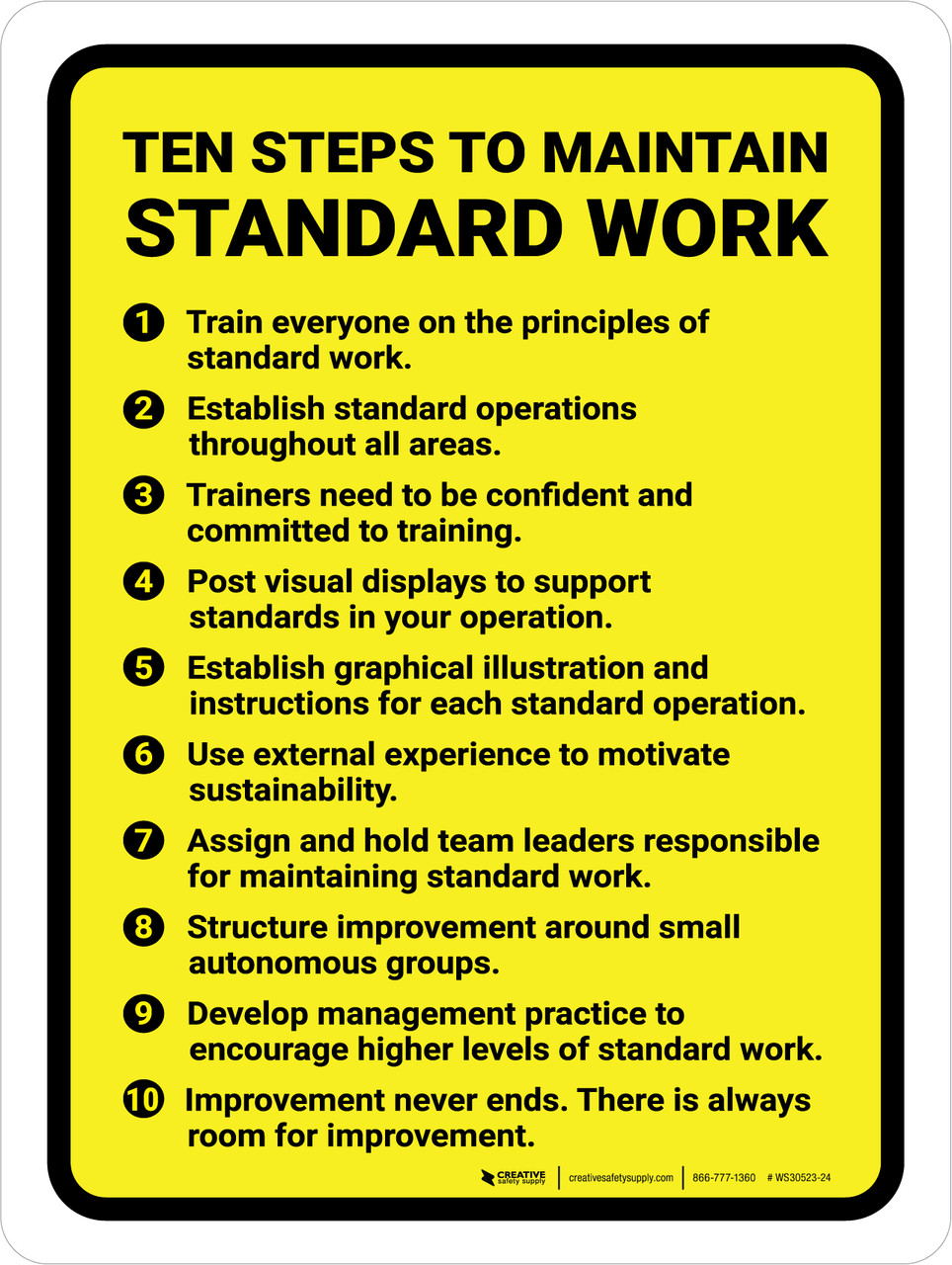 Ten Steps To Maintain Standard Work Portrait - Wall Sign