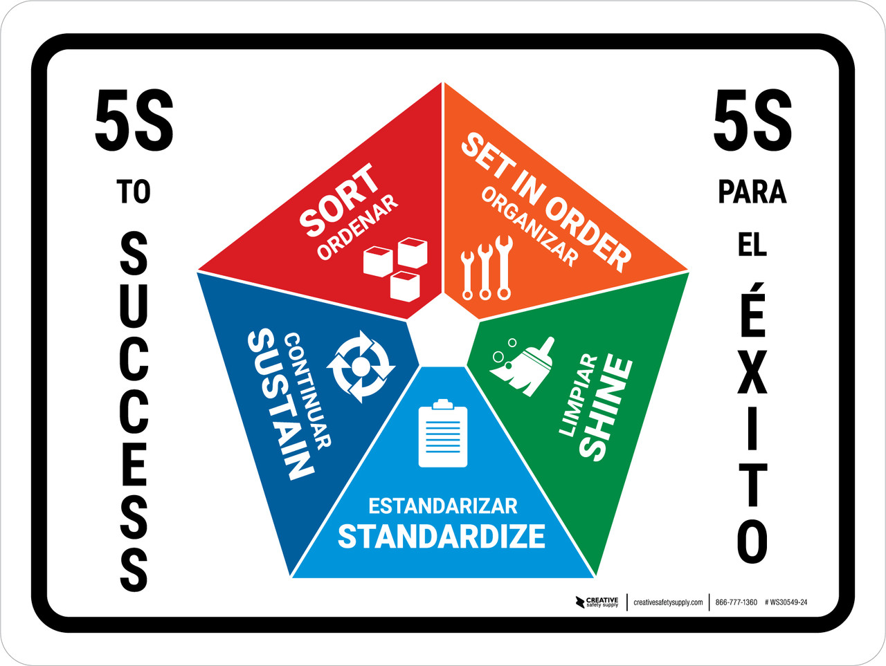 5S To Success Bilingual Spanish Landscape - Wall Sign | Creative Safety ...