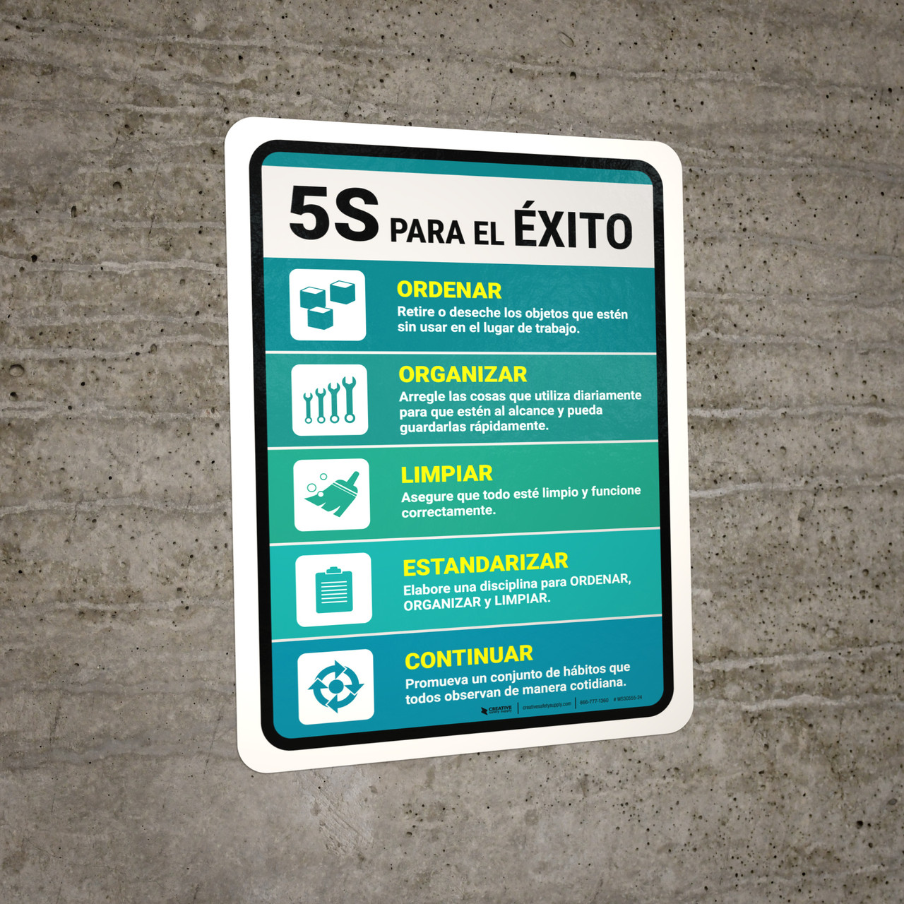 5S To Success Spanish Portrait - Wall Sign