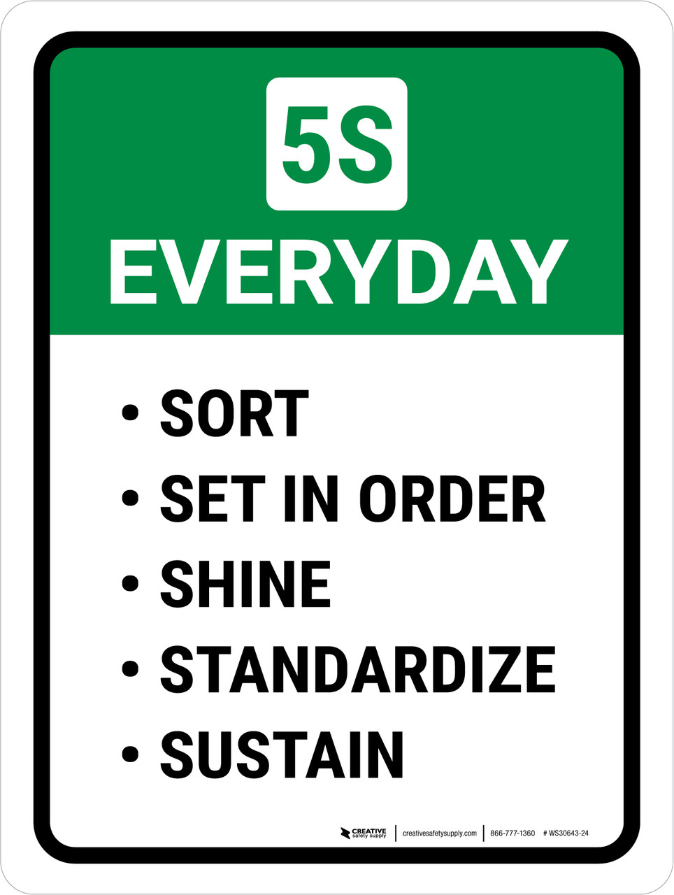 5S Everyday: Sort Set In Order Portrait - Wall Sign | Creative Safety ...