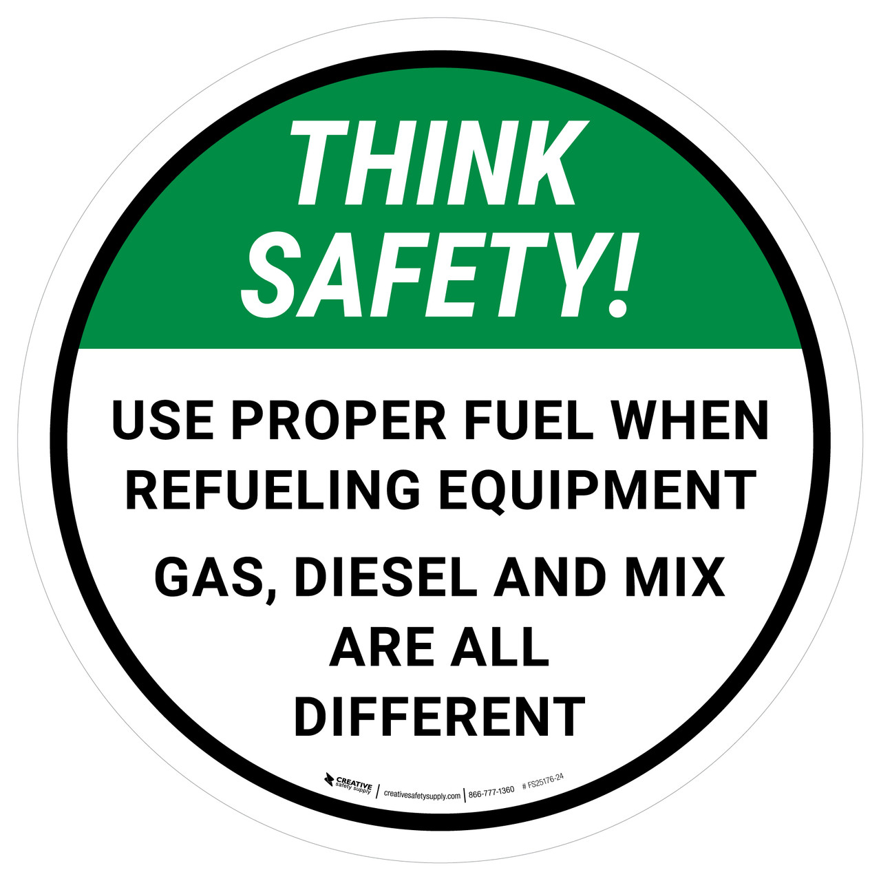 Think Safety: Think When Refueling Round - Floor Sign