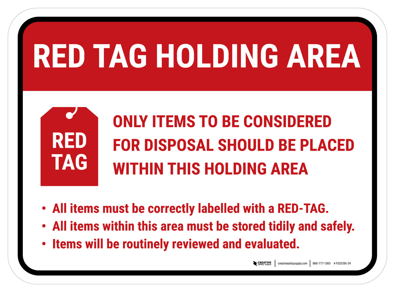 Red Tag Holding Area with Icon V2 Rectangle - Floor Sign
