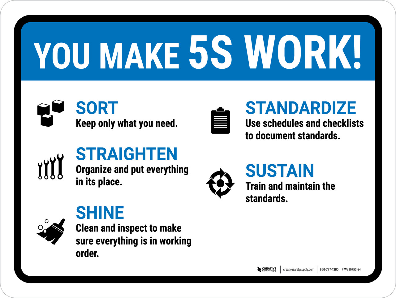 You Make 5S Work Landscape - 5S Rules Wall Sign