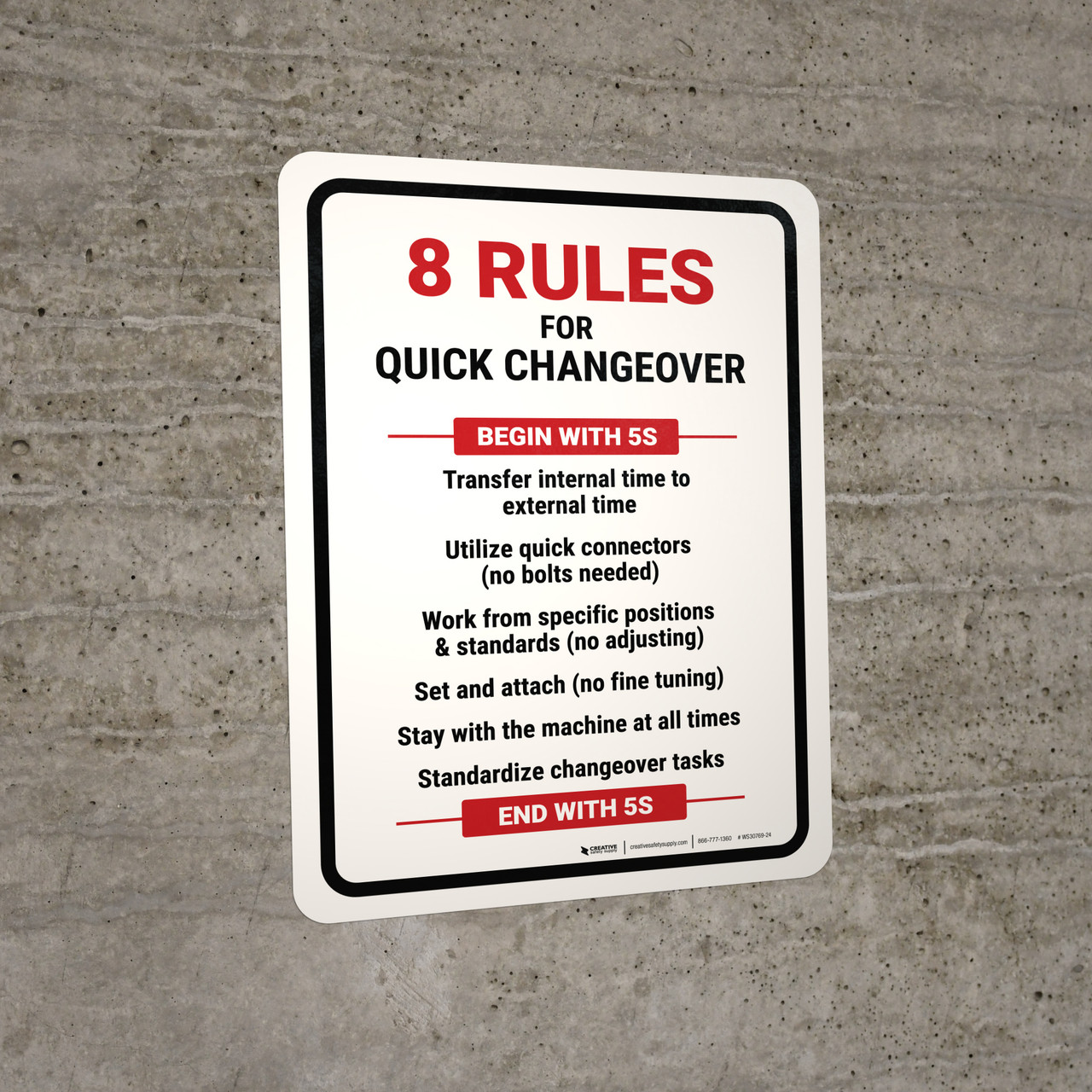 8 Rules For Quick Changeover Portrait - Wall Sign