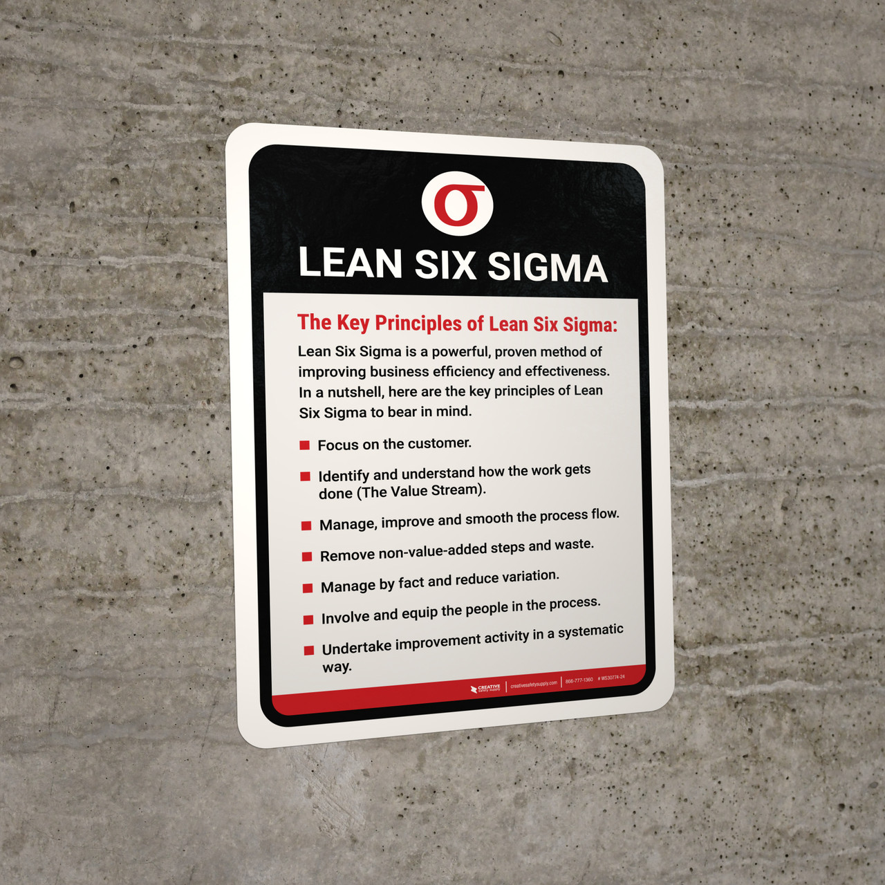 Key Priniciples Of 6 Sigma Portrait - Wall Sign | Creative Safety Supply