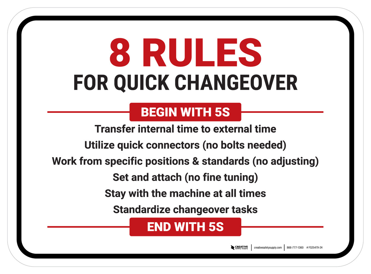 8 Rules for Quick Changeover Rectangle - Floor Sign