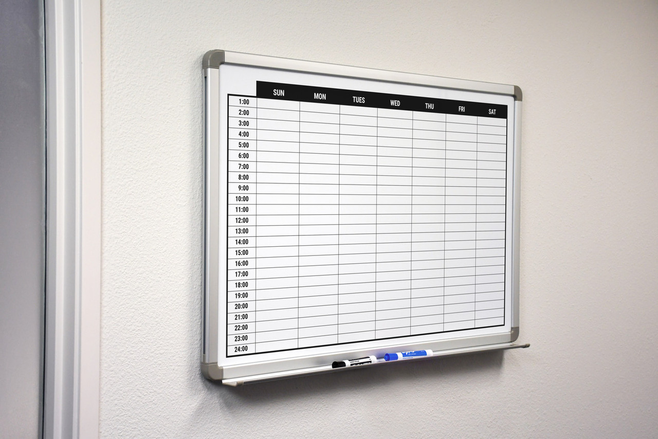 24-Hour Military Time Scheduling Whiteboard - Dry-erase