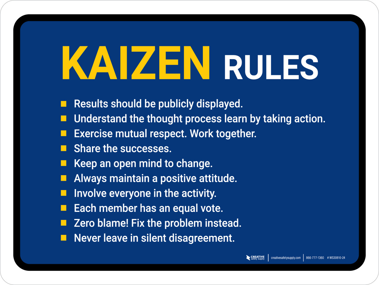 Kaizen Rules Landscape - Wall Sign