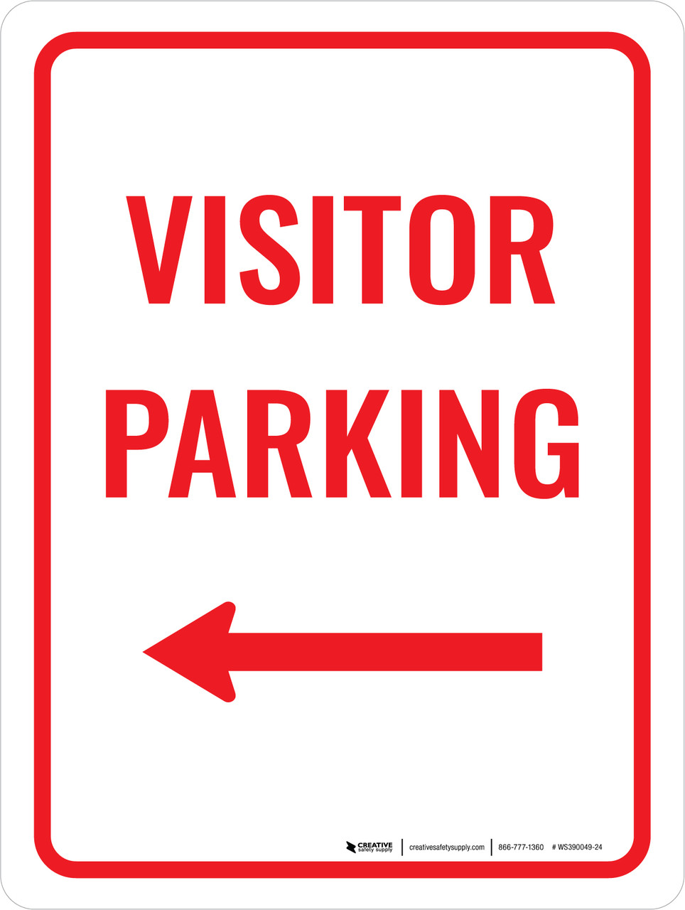Visitor Parking (Left Arrow) Red Portrait - Wall Sign