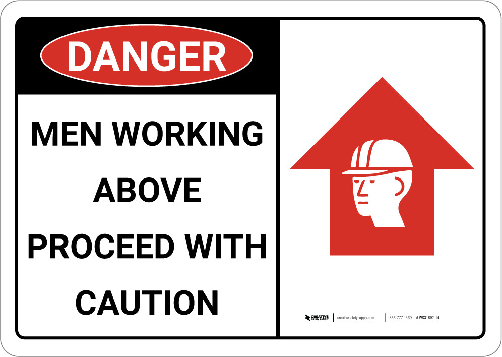 Danger: Men Working Above Proceed With Caution - Wall Sign | Creative ...